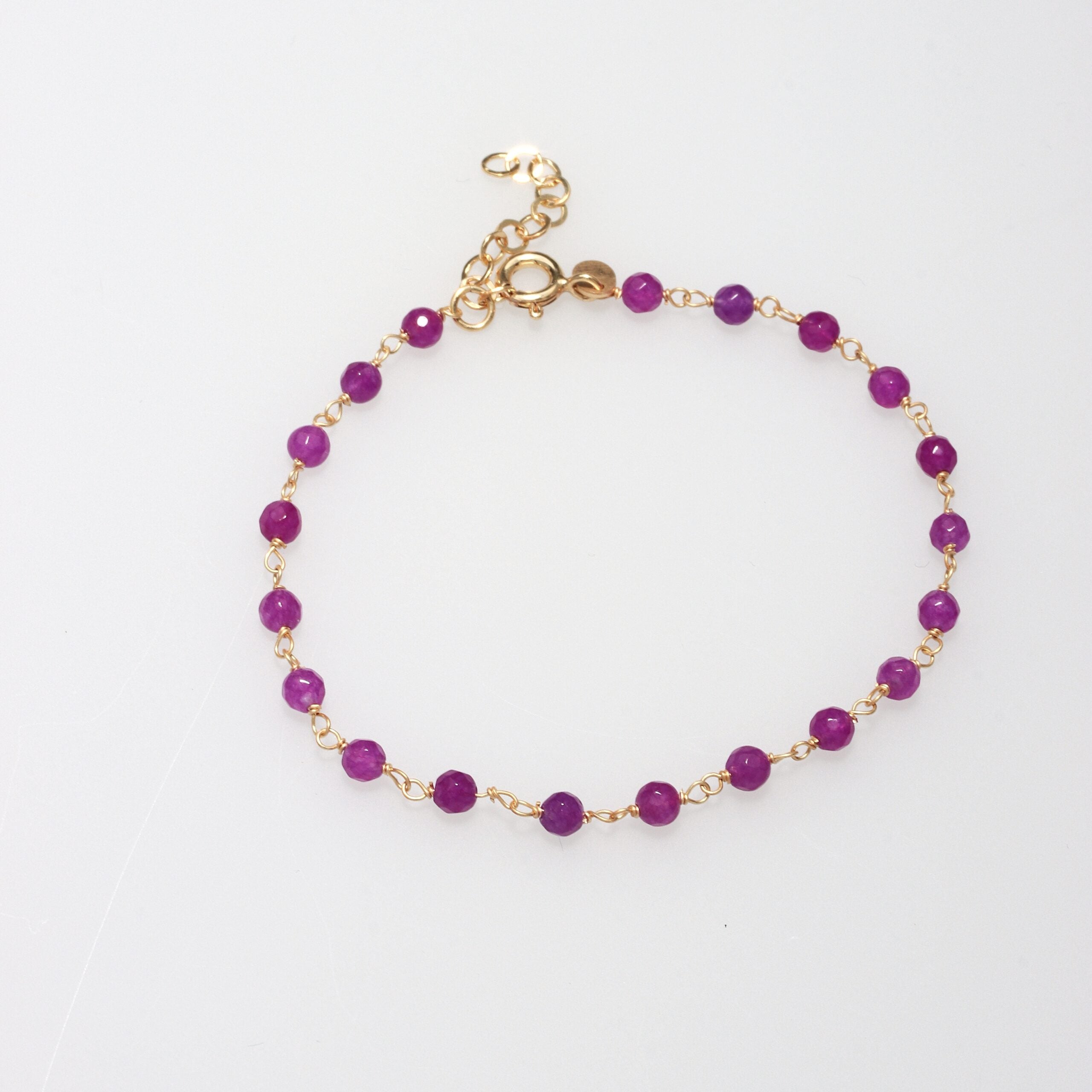 ROSARY SHINY MAGENTA 925 SILVER BRACELET (gold plated)