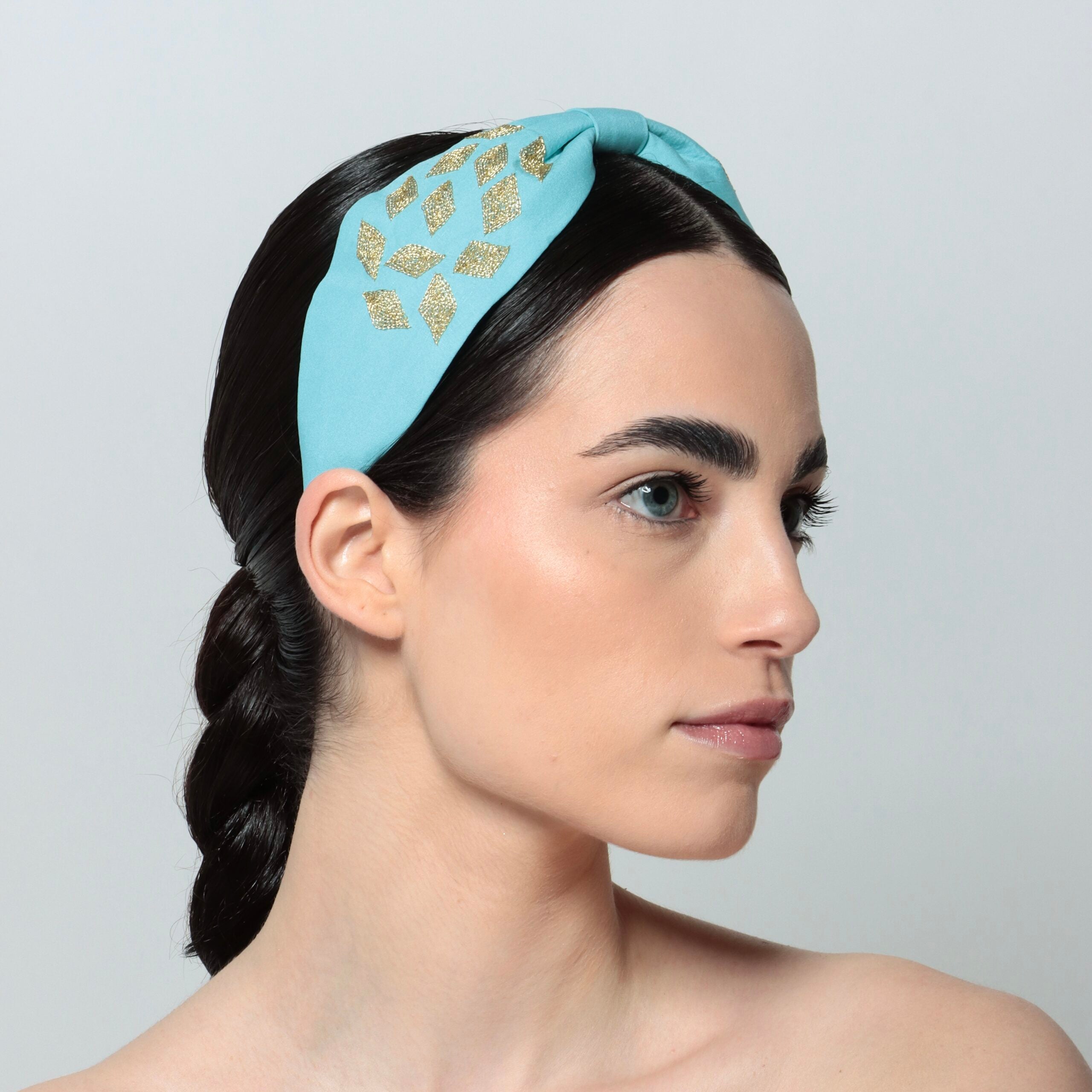 NOON HANDMADE HEADBAND (intense light blue-gold details)